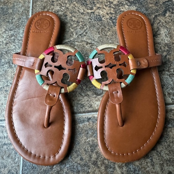 Tory Burch | Shoes | Tory Burch Miller Embroidery Thread Logo Sandals ...